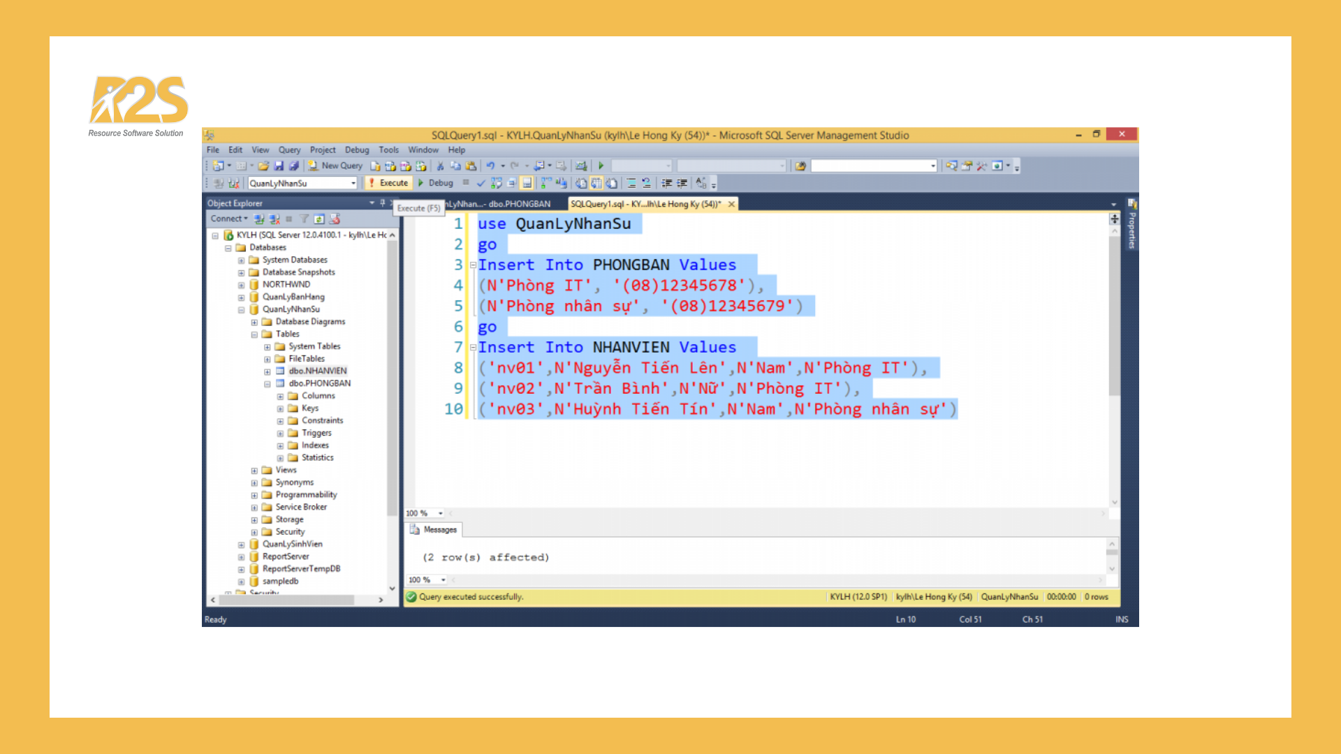 Thêm dữ liệu trong SQL Server 2014 - R2S Academy