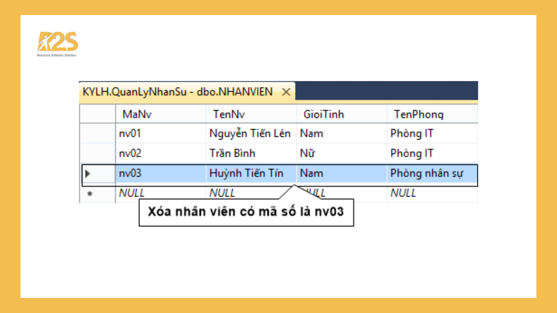 Xóa dữ liệu trong SQL Server 2014 - R2S Academy